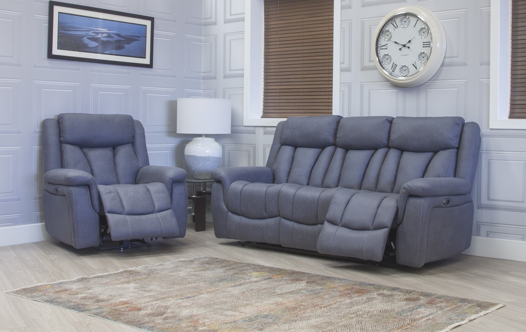 Sofahouse - Santino Slate Blue Fabric Sofa
