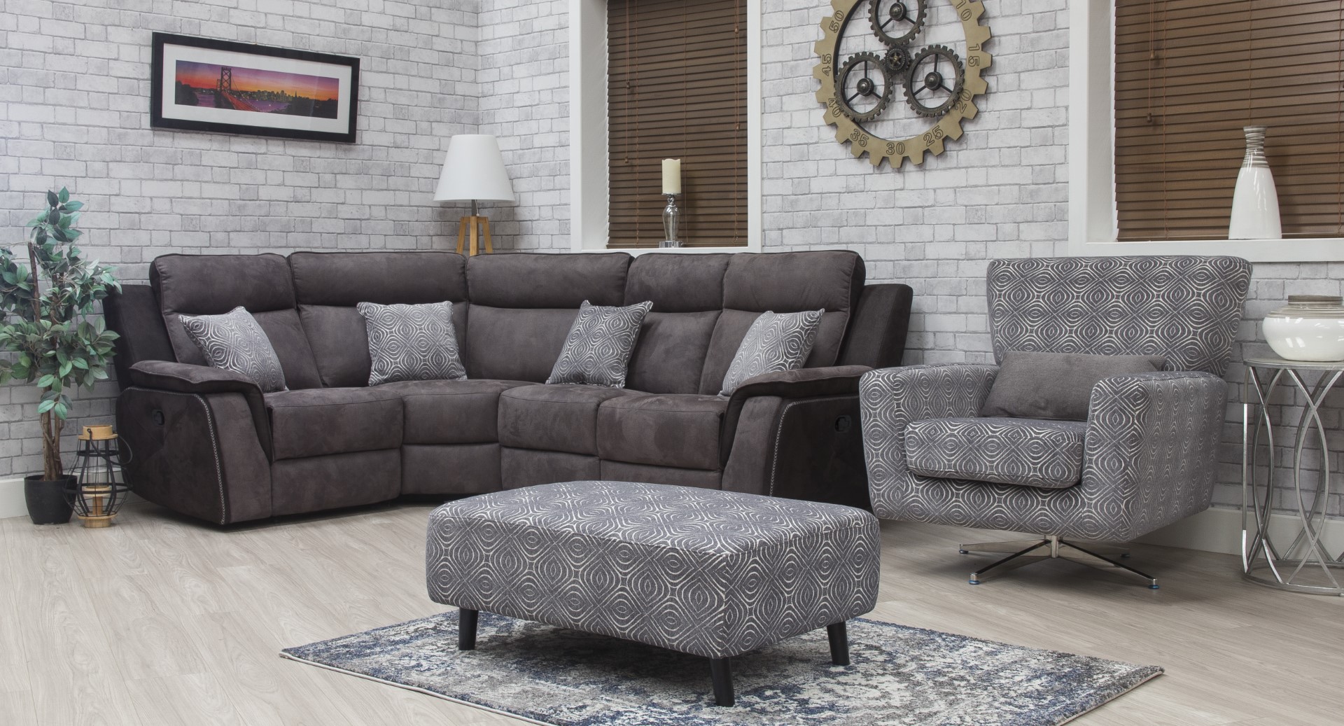 Sofahouse - Poppy Swivel Chair Footstool & Cushions - Grey