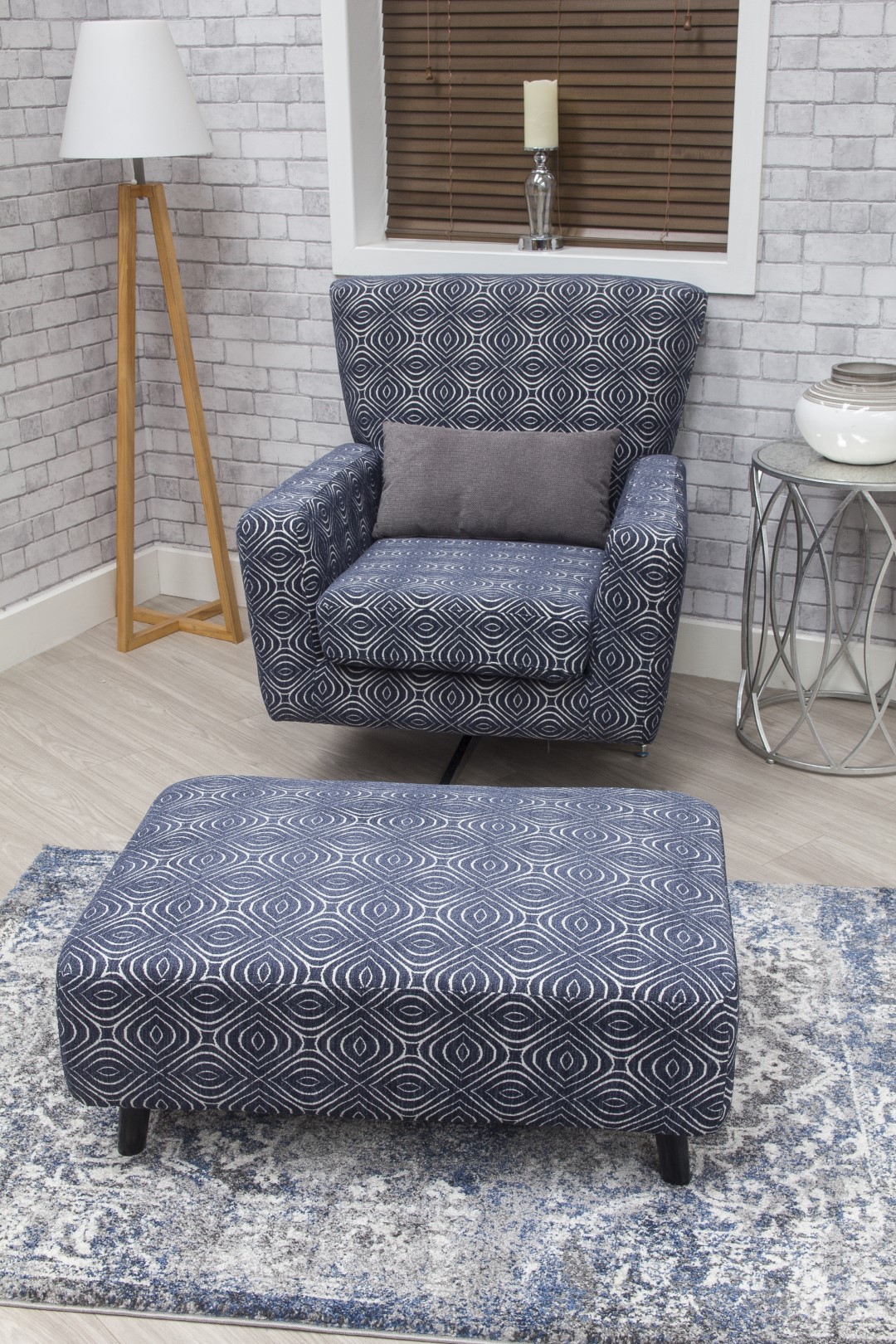 Sofahouse - Poppy Swivel Chair Footstool & Cushions - Navy
