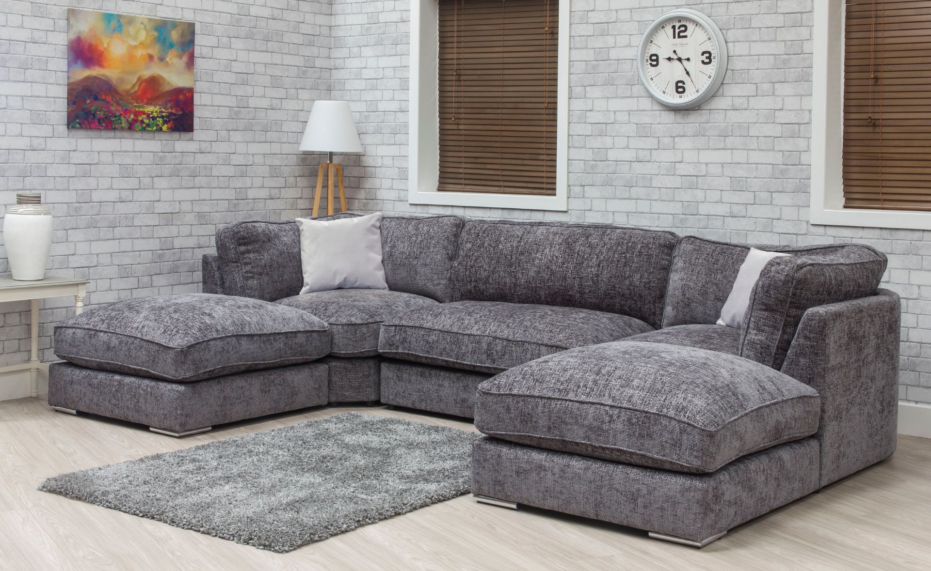 Sofahouse - Harmony U-Shape Fabric Sofa - Slate