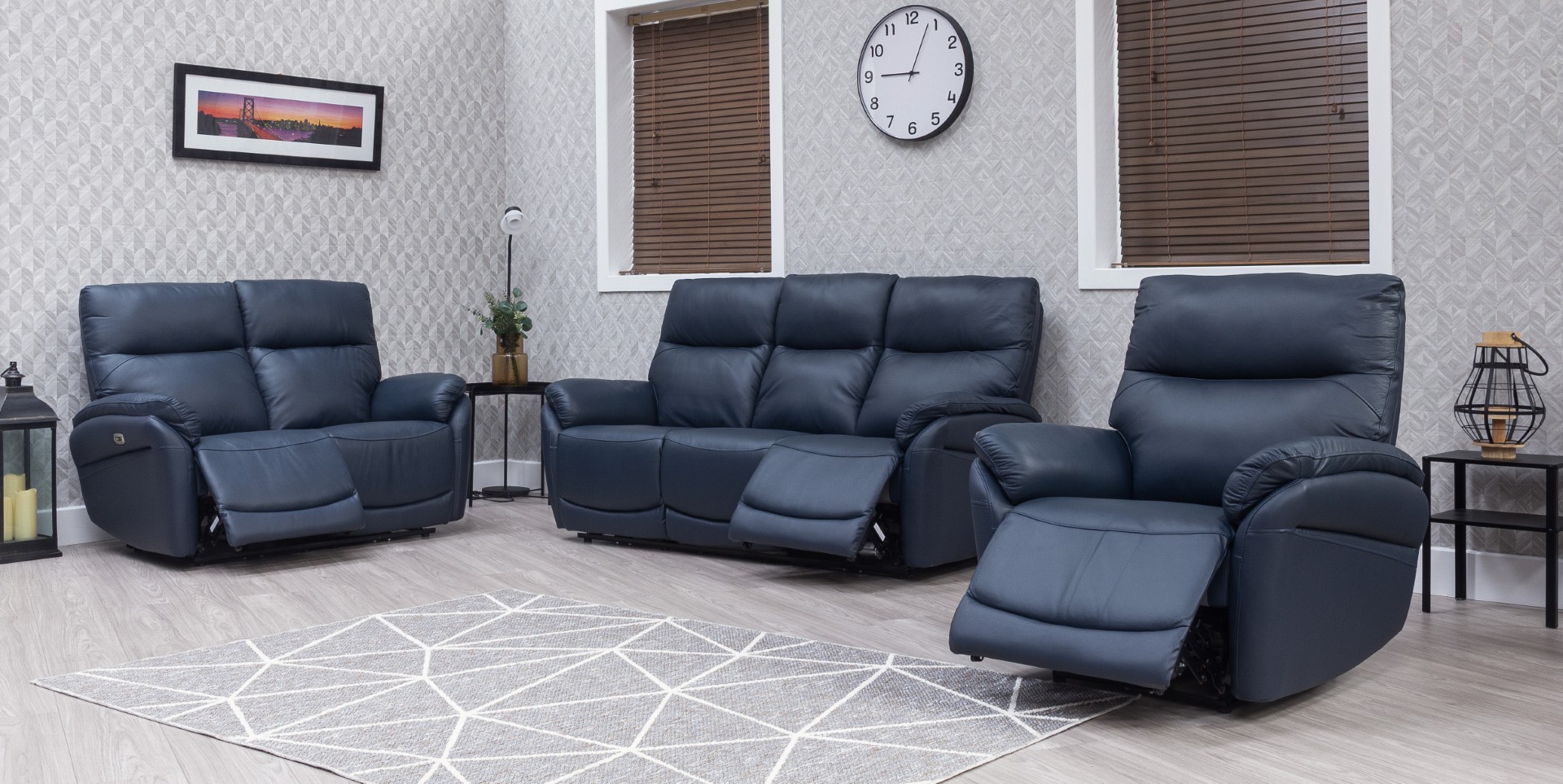 Sofahouse - Torino Navy Leather Sofa