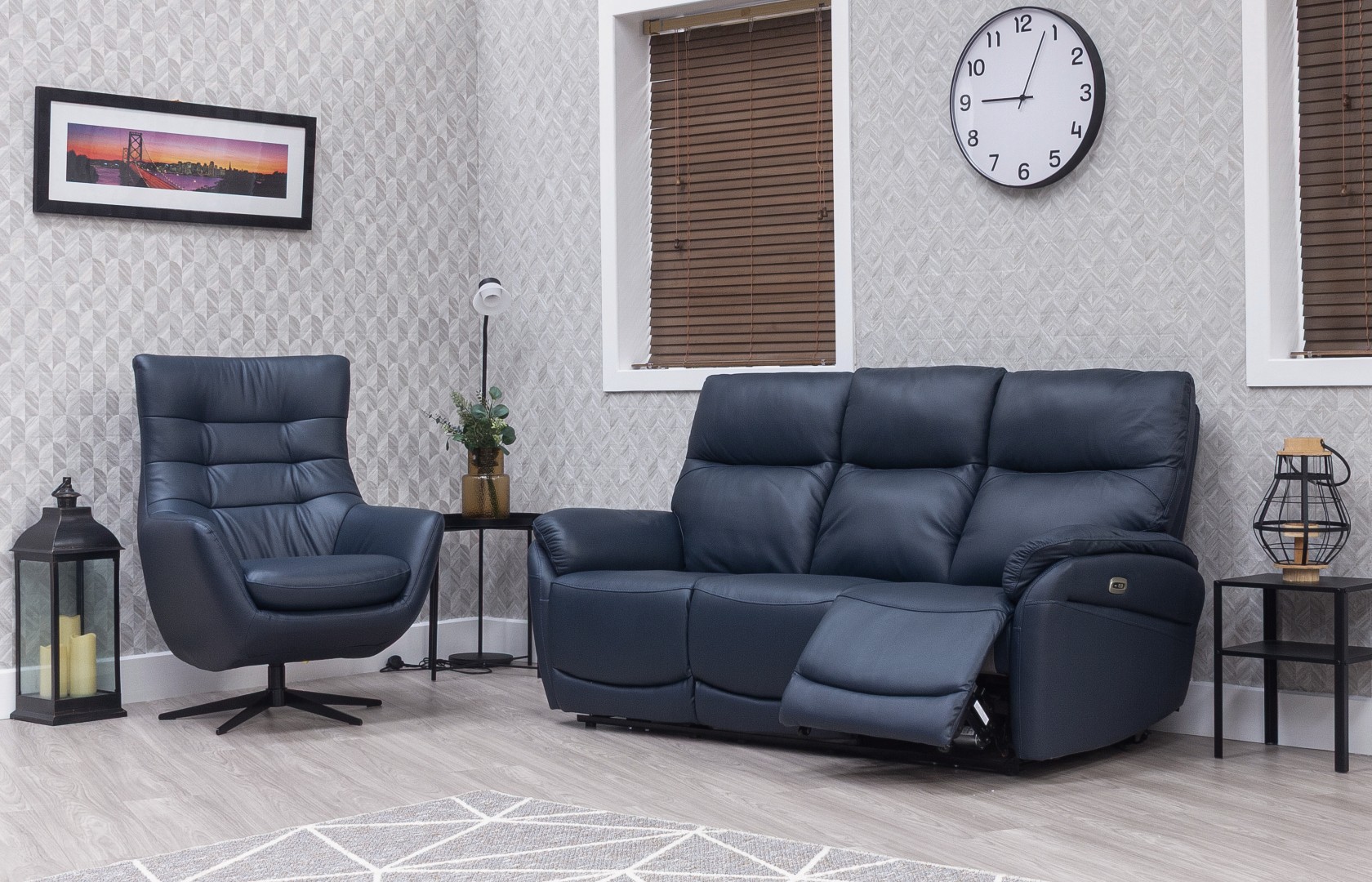 Sofahouse - Torino Navy Leather Sofa